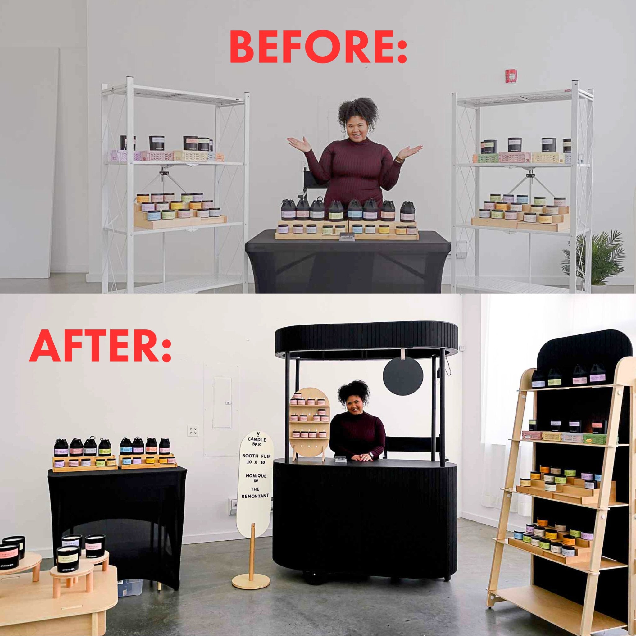 Booth Flip with Mo from the Remontant: 10x10 Candle Bar – Vertical Ledge
