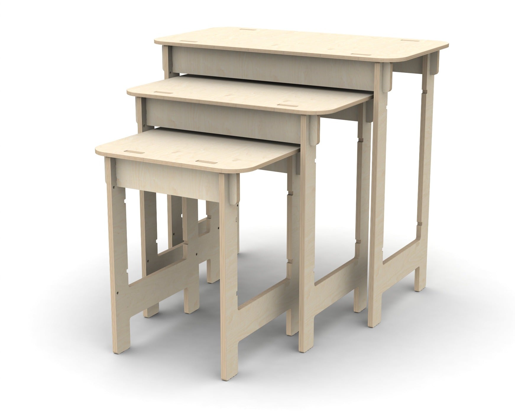 Foldable Modern Wood Birch Nesting Tables – Vertical Ledge