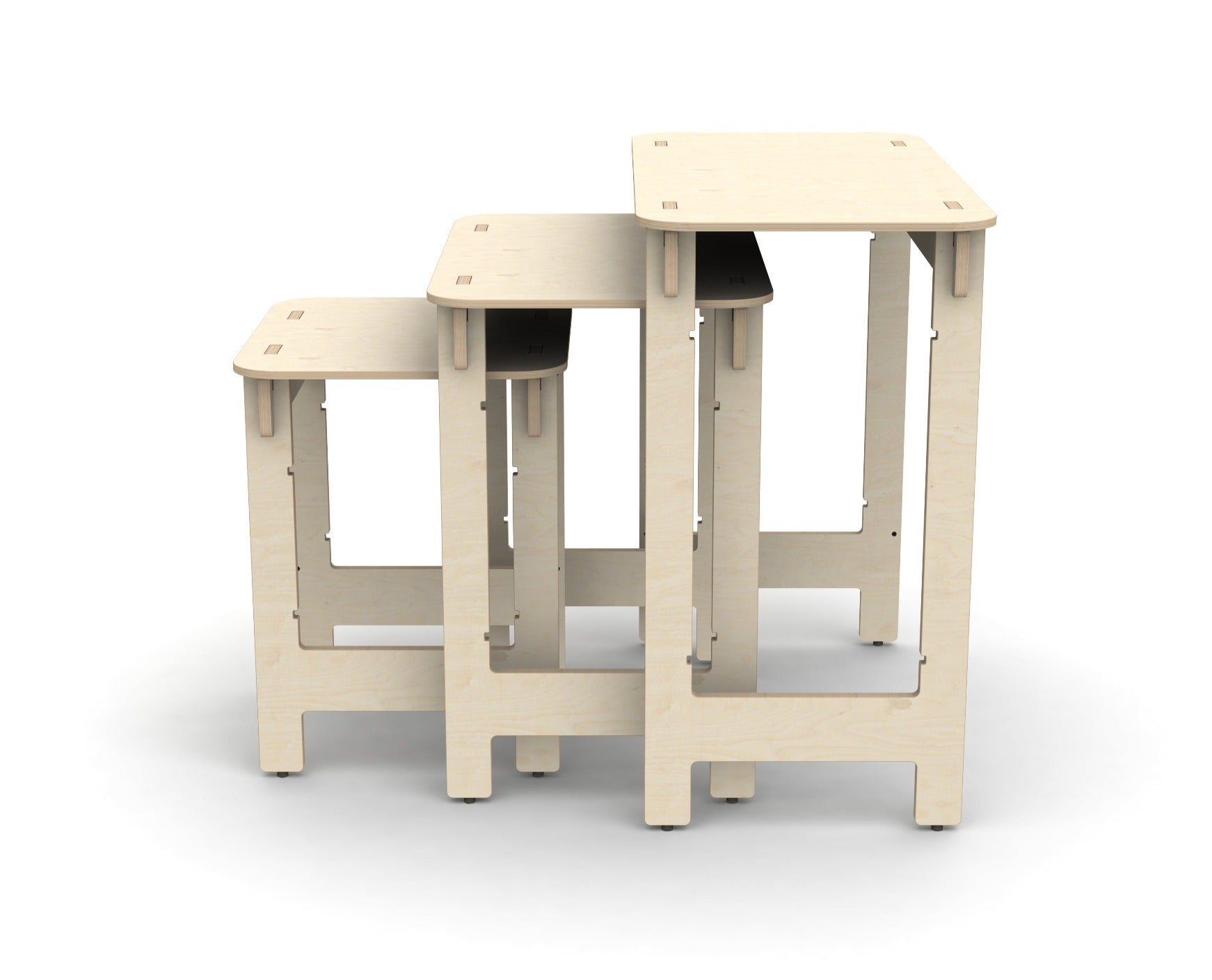 Foldable Modern Wood Birch Nesting Tables – Vertical Ledge
